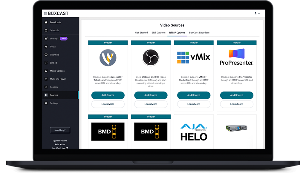 RTMP + SRT Encoders | BoxCast